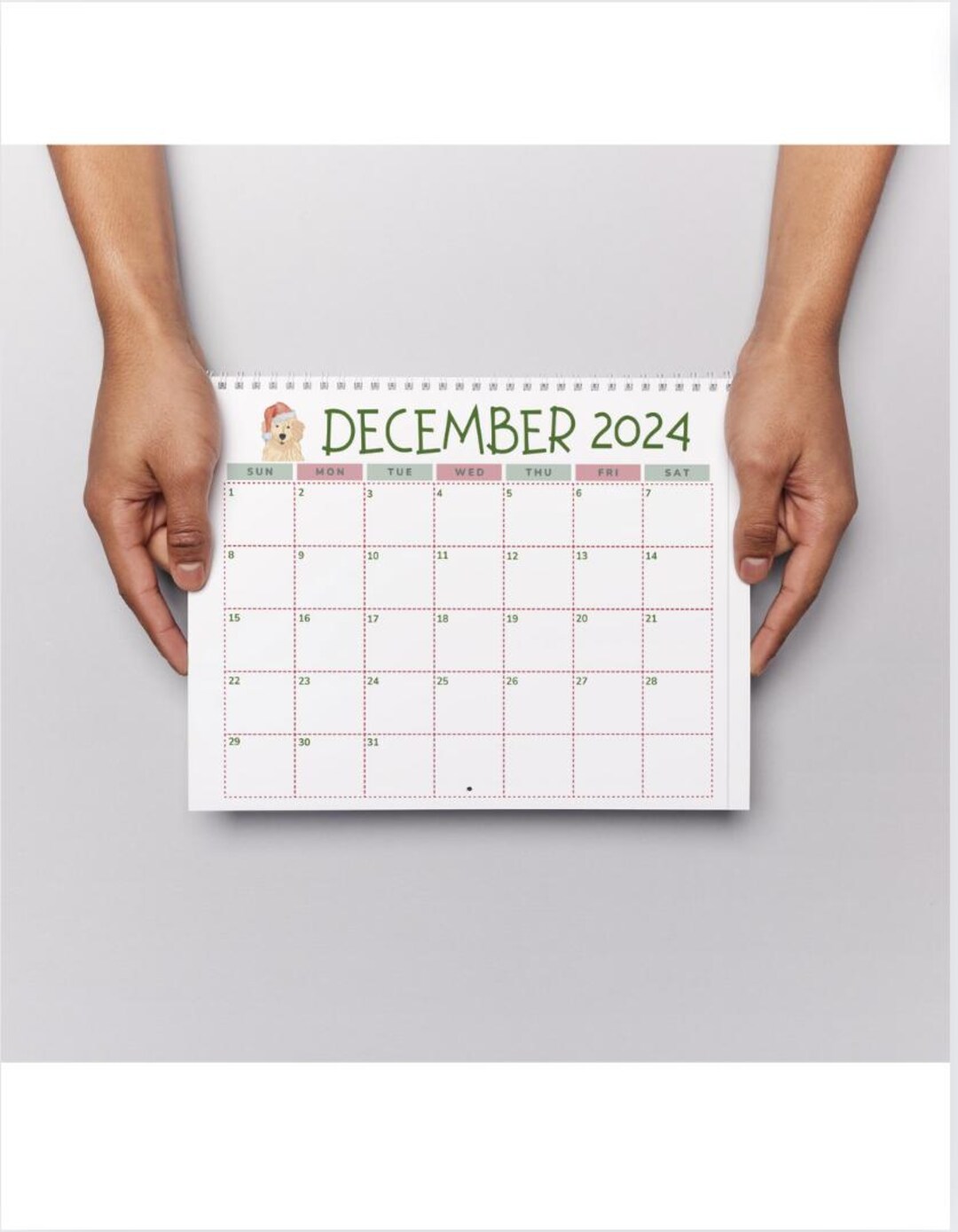 December Calendar Printable: Goldendoodle Monthly Planner, Christmas ...