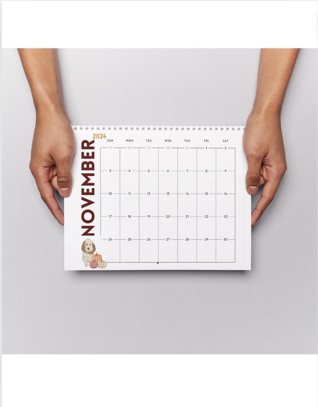 November Calendar Printable Goldendoodle Thanksgiving Theme, Cute Dog ...