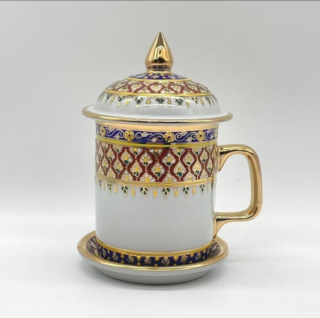 Royal Thai Benjarong Ceramic Mug Set: Luxurious Handcrafted Porcelain ...