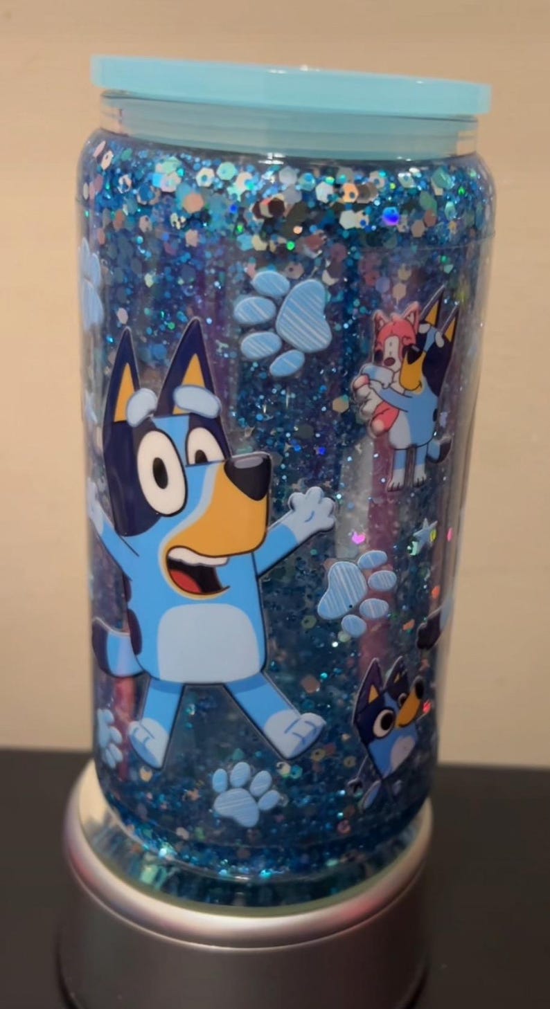 Bluey Theme, Bluey 16oz Snow Globe Cup With Lid and Straw, Cartoon Show ...