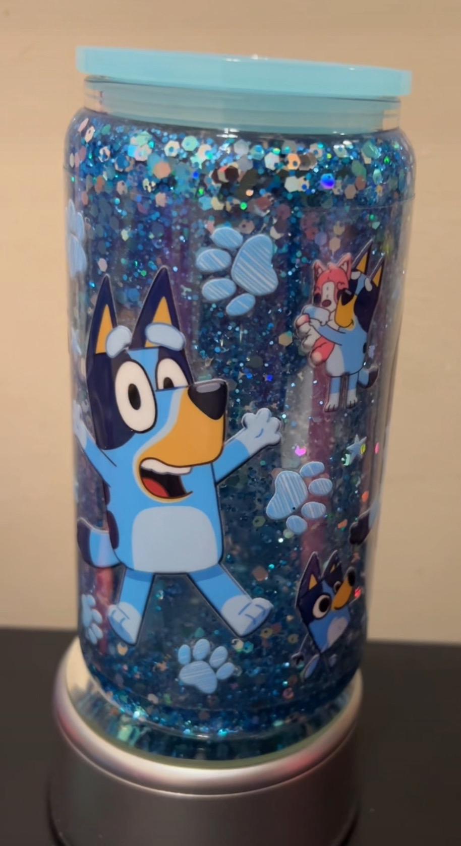 Bluey Theme, Bluey 16oz Snow Globe Cup With Lid and Straw, Cartoon Show ...