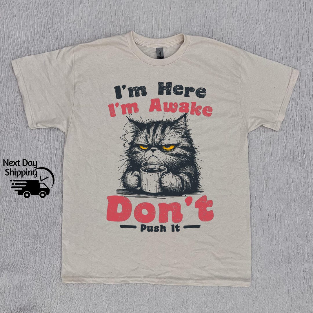 Retro Angry Cat 90s Shirt, Vintage I'm Here I'm Awake Don't Push It T ...