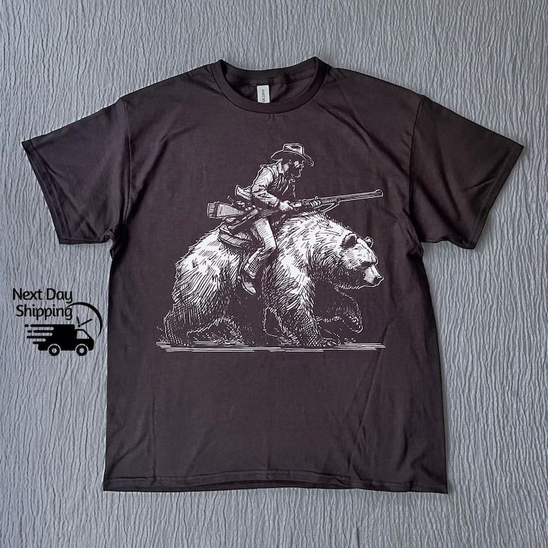 Retro Lumberjack Cowboy Riding A Bear 90s Shirt, Vintage Hiking T-shirt ...