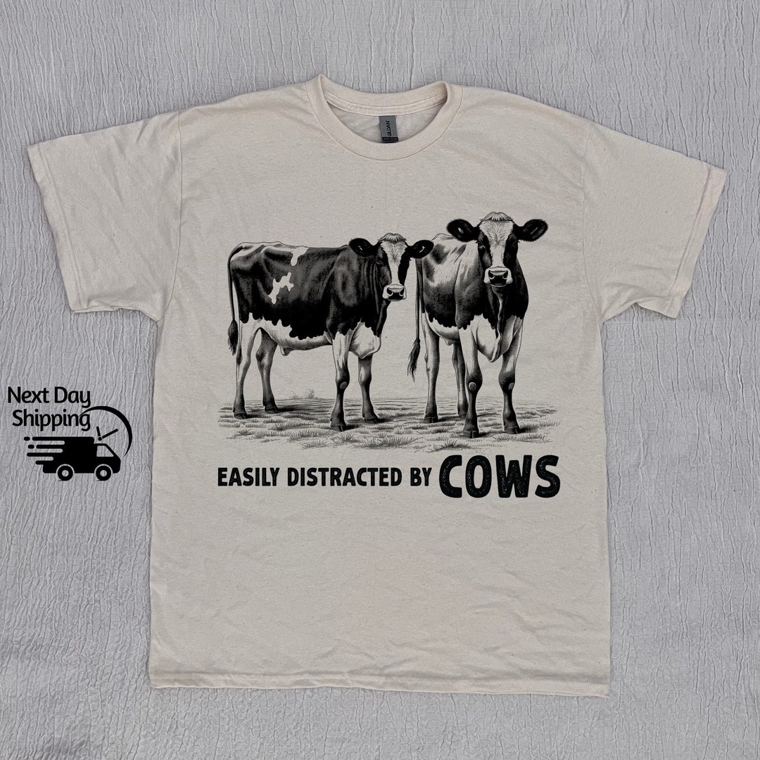 Funny Easily Distracted by Cows 90s Graphic T-shirt, Funny Cow Vintage ...