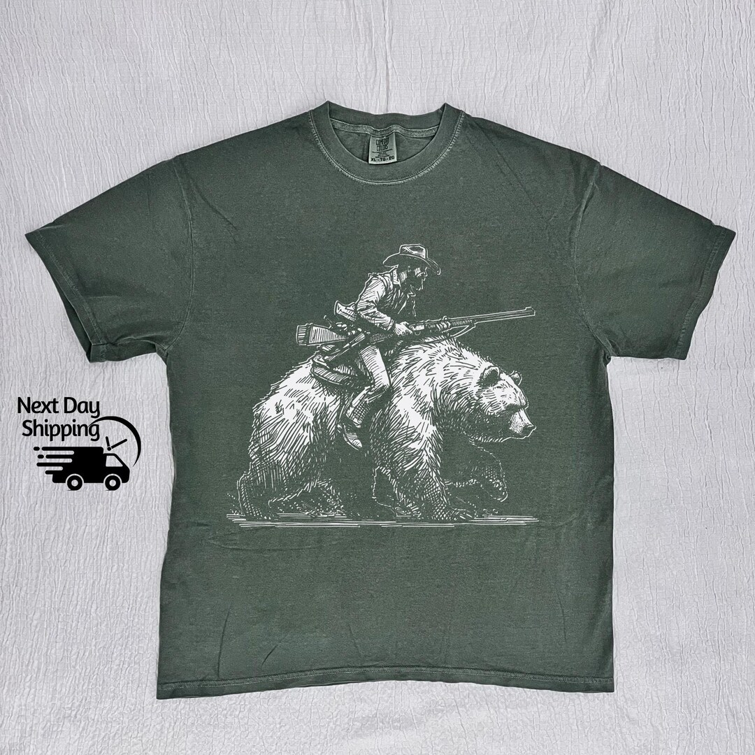 Retro Lumberjack Cowboy Riding A Bear 90s Shirt, Vintage Hiking T-shirt ...