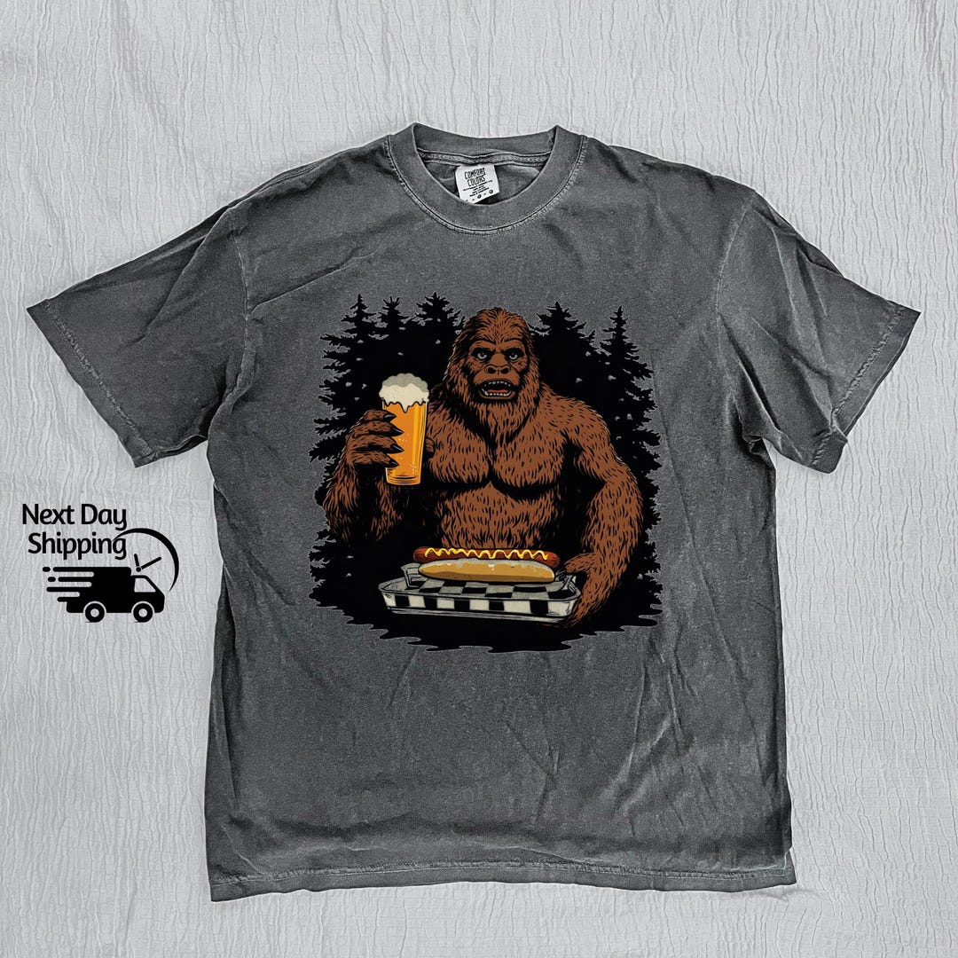 Retro Sasquatch Holding Beer and Hot Dogs 90s Graphic Shirt, Vintage ...