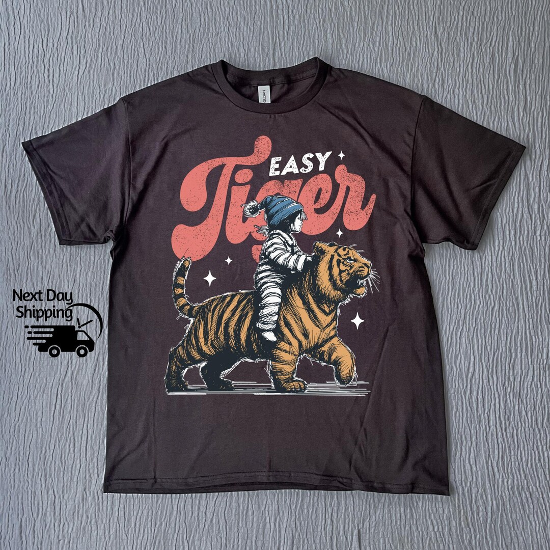 Retro Easy Tiger 90s Graphic Shirt, Vintage Kid Riding Tiger T-shirt ...