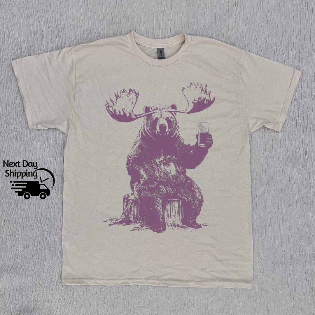 Retro Bear Moose Drinking Beer 90s Graphic Shirt, Vintage Bear T-shirt ...