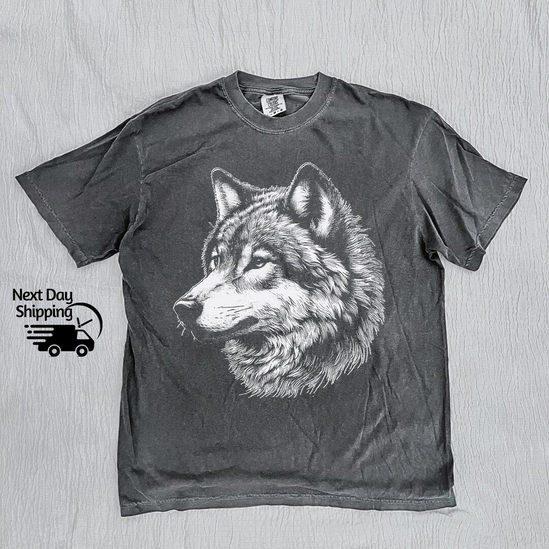 Retro Hand Drawn Wolf Face 90s Shirt, Vintage Wolf Face T-shirt ...