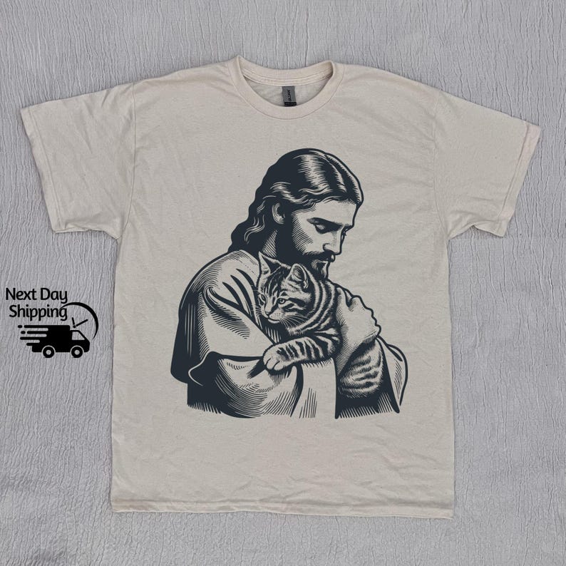 Retro Religious Jesus Hugs Cat Christ Shirt, Vintage Jesus T-shirt ...