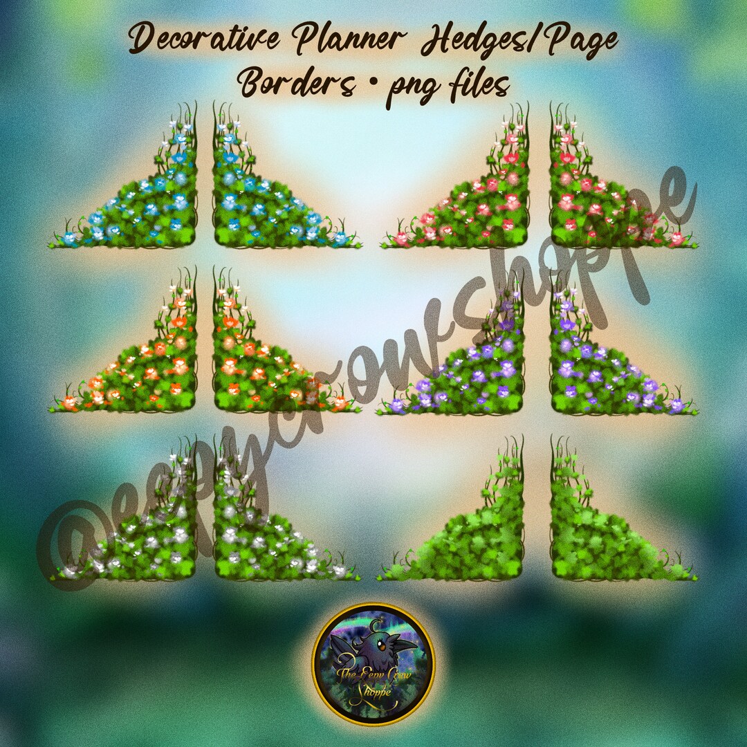 Cottagecore Hedge Page Borders/png Planner Stickers for Goodnotes 300 ...