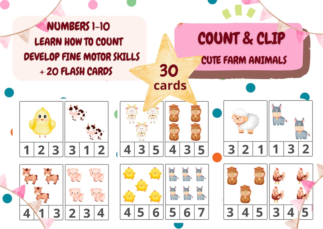Count and Clip 1-10 Farm Animals || Flash Cards for Preschool ...