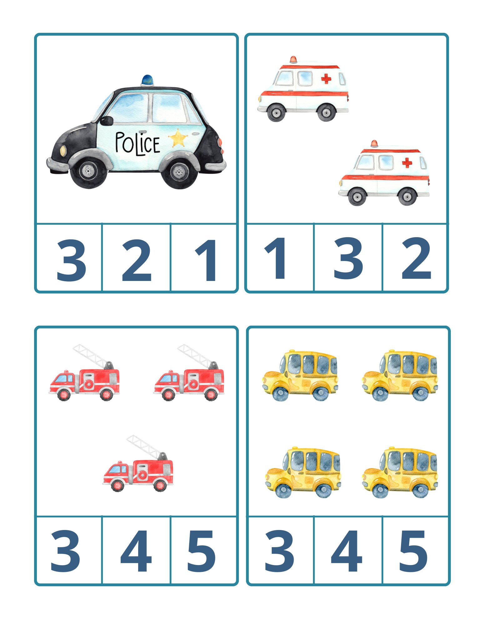 TRANSPORT Vehicles Count and Clip Cards for Kids || Numbers 1-10 ...