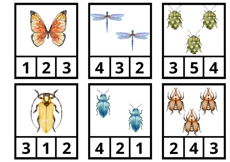BUGS Count and Clip Cards || Counting 1 to 10|| 48 Cards || Activity ...