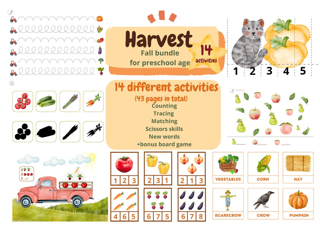HARVEST Bundle Printable Activities for Preschoolers || Fall Worksheets ...