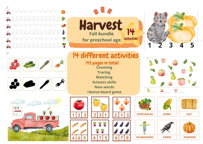 HARVEST Bundle Printable Activities for Preschoolers Fall Worksheets ...