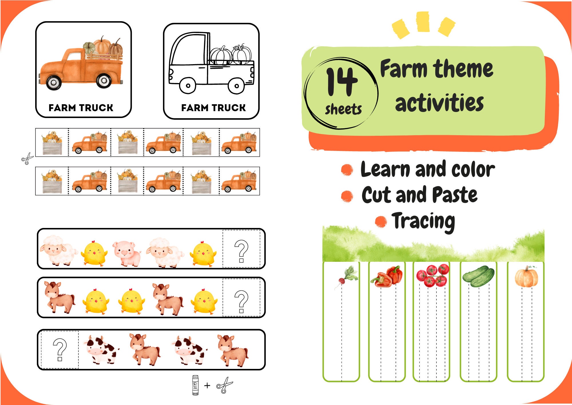 FARM Theme Printable Activities for Kids Scissors Skills Tracing Flash ...