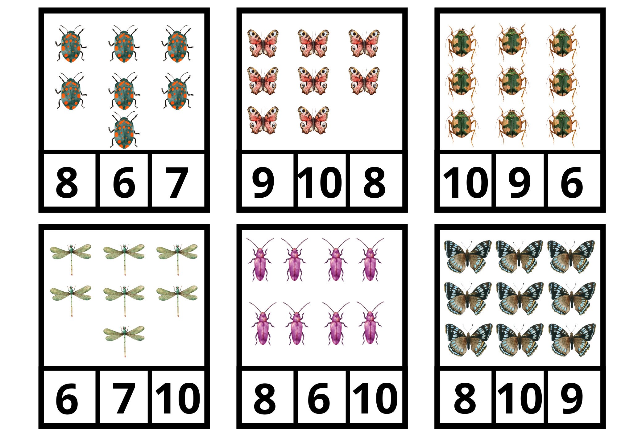 BUGS Count and Clip Cards || Counting 1 to 10|| 48 Cards || Activity ...