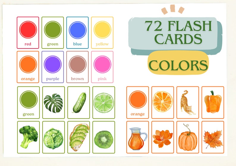 Colors Flashcards and Match the Color Game (9 Sheets - 72 Cards in ...