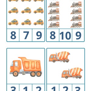 TRANSPORT Vehicles Count and Clip Cards for Kids || Numbers 1-10 ...