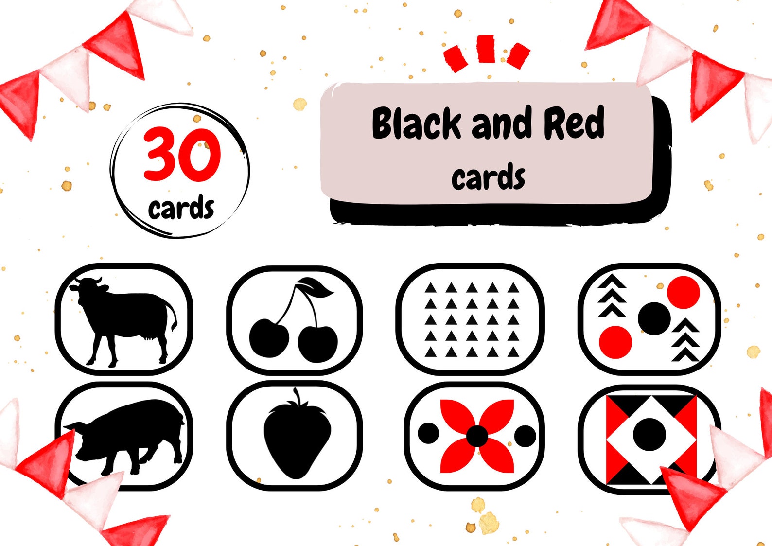 Contrast Flash Cards for Babies || Red and Black High Contrast Sensory ...