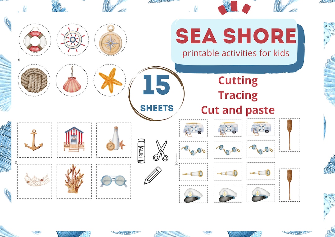 SEA Shore Ocean Printable Activities for Kids || Scissors Skills || Cut ...
