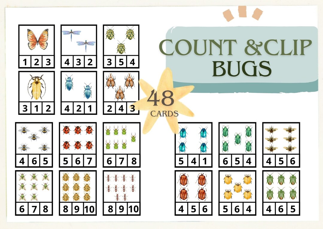 BUGS Count and Clip Cards || Counting 1 to 10|| 48 Cards || Activity ...