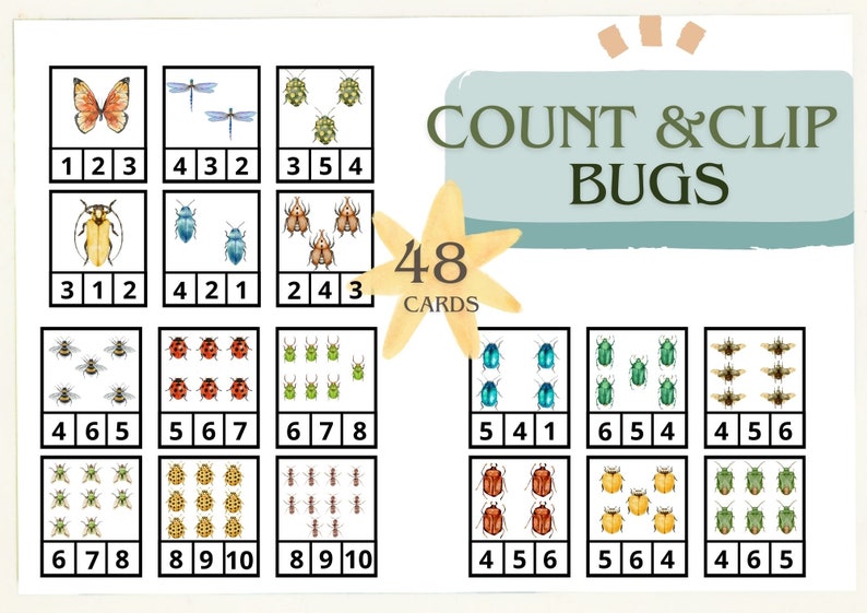 BUGS Count and Clip Cards || Counting 1 to 10|| 48 Cards || Activity ...
