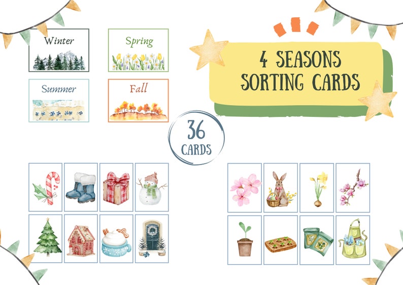 4 SEASONS Sorting Cards for Kids || Flashcards for Children ...