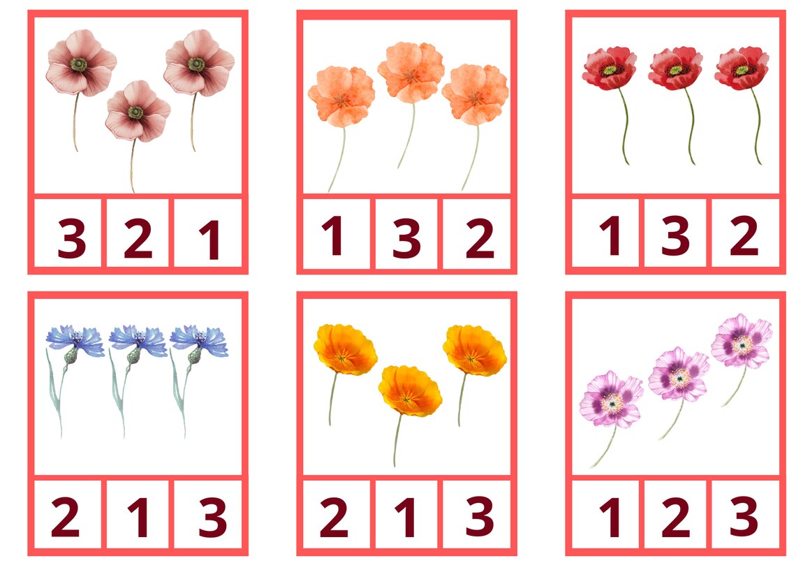FLOWERS Count and Clip Cards || Counting 1 to 10|| 60 Cards || Activity ...