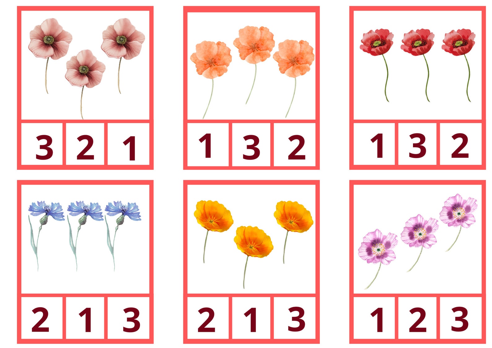 FLOWERS Count and Clip Cards || Counting 1 to 10|| 60 Cards || Activity ...