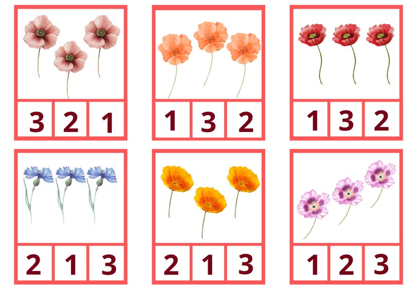 FLOWERS Count and Clip Cards || Counting 1 to 10|| 60 Cards || Activity ...