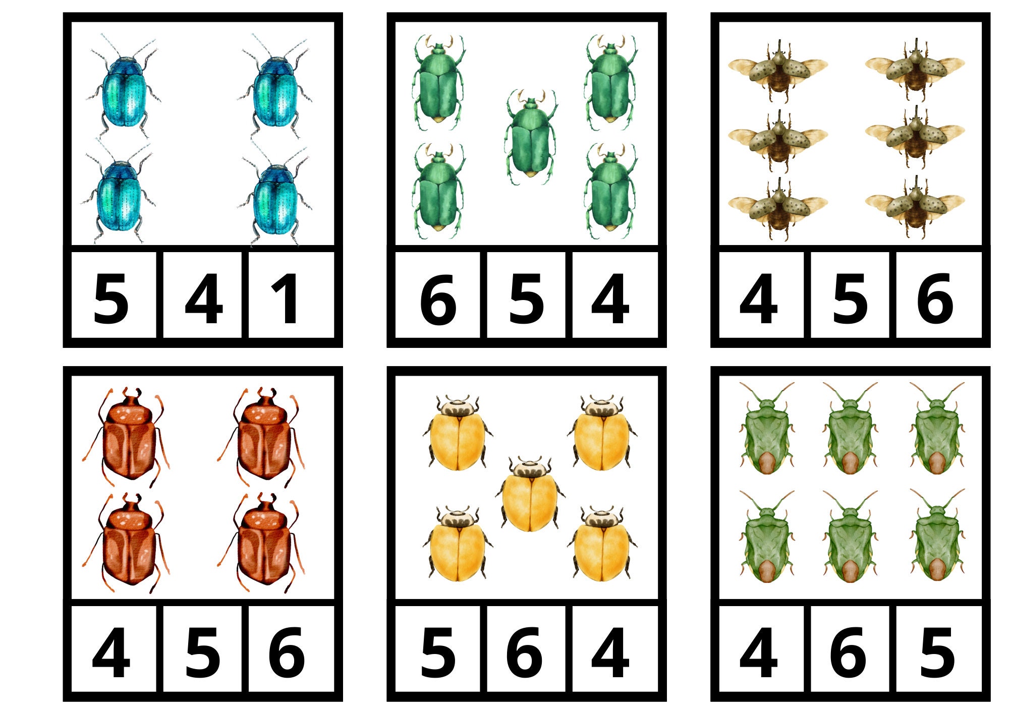 BUGS Count and Clip Cards || Counting 1 to 10|| 48 Cards || Activity ...