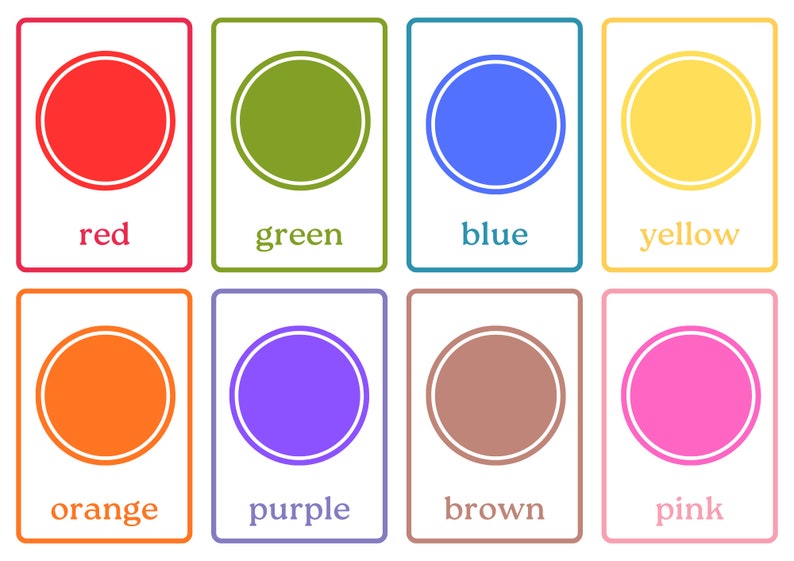 Colors Flashcards and Match the Color Game (9 Sheets - 72 Cards in ...