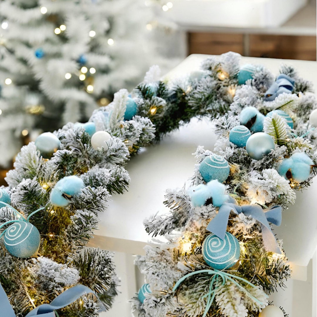 Blue Christmas Garland, Christmas Garland Lights, Xmas Garland ...