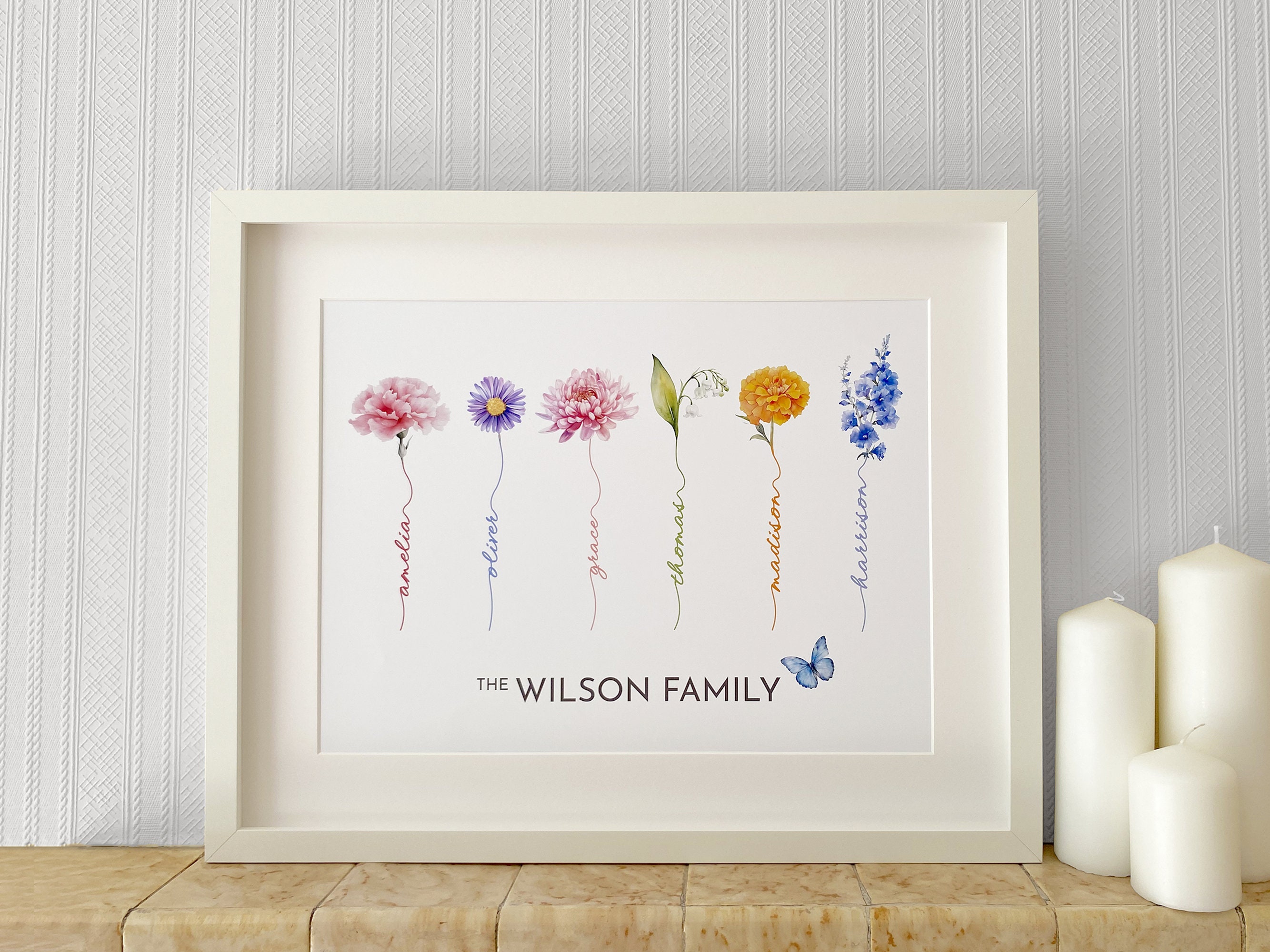 Birth Flower Family Print Personalised Gift For Mum Grandmas Gift