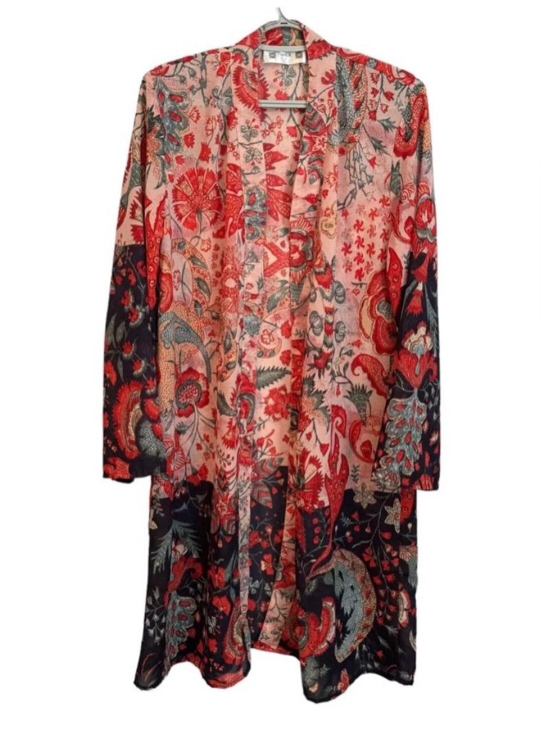 INKA Kimono Duster Sheer Poly Boho Asian Vibe Long Sleeved Cool Colors ...