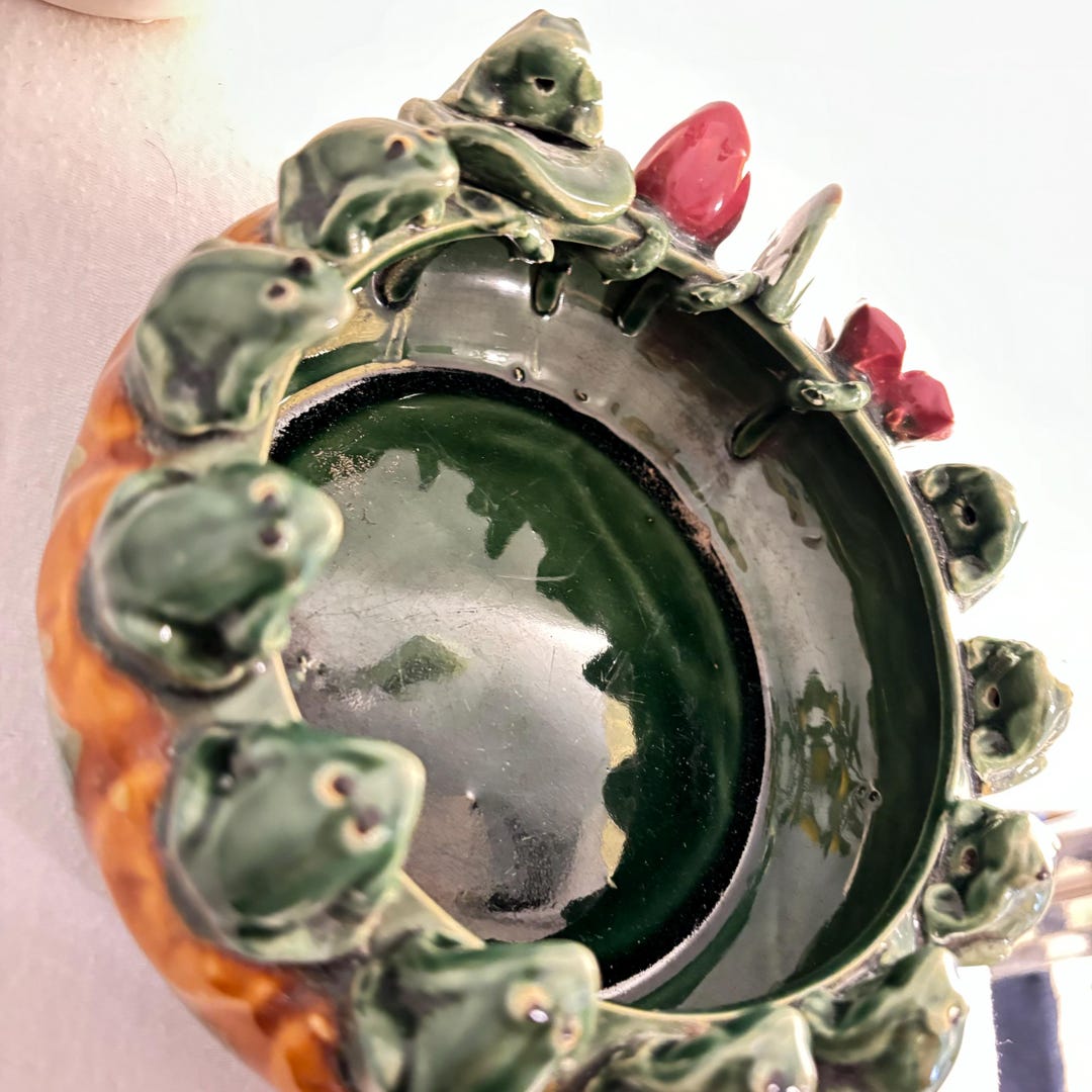 Vintage Majolica & Frog Midcentury Glazed Decorative Planter Bowl - Etsy