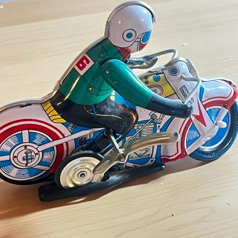 1970s Clockwork Tin Windup Circling MS-702 Toy MOTORCYCLE, China ...