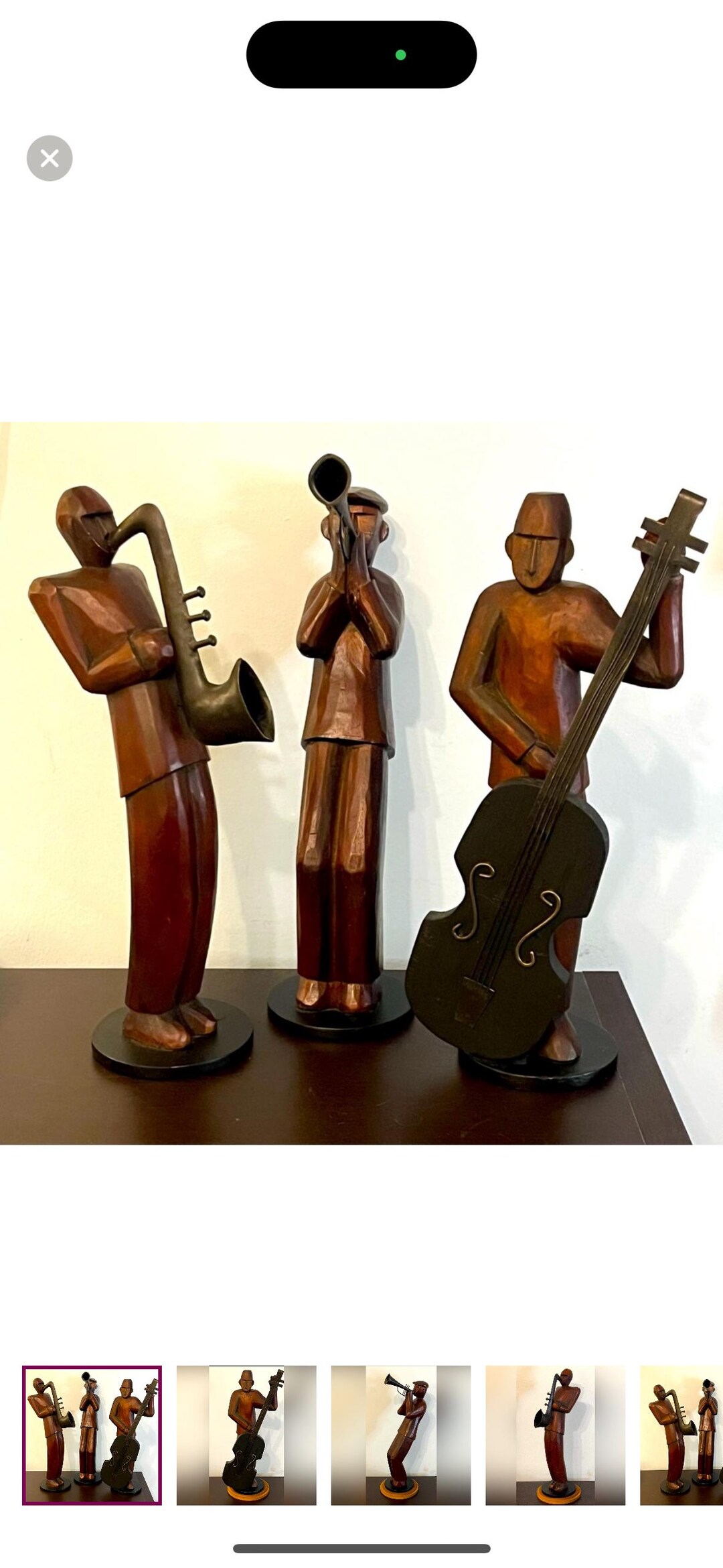 Vintage Wooden Jazz Musician Statues Bass Saks Trumpet Players Approx ...