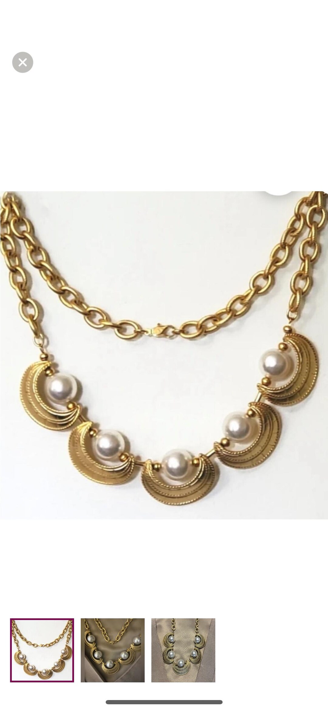 Women's Vintage Etruscan Revival Pearl Gold Plated Link Chain Necklace ...