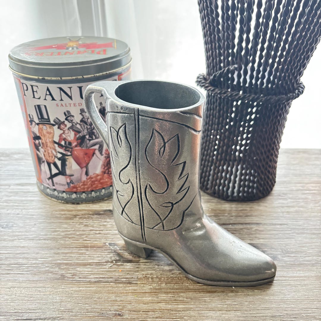 Vintage 1970's Wilton Armetale Pewter Cowboy Boot Planter 7" Tall 5 ...