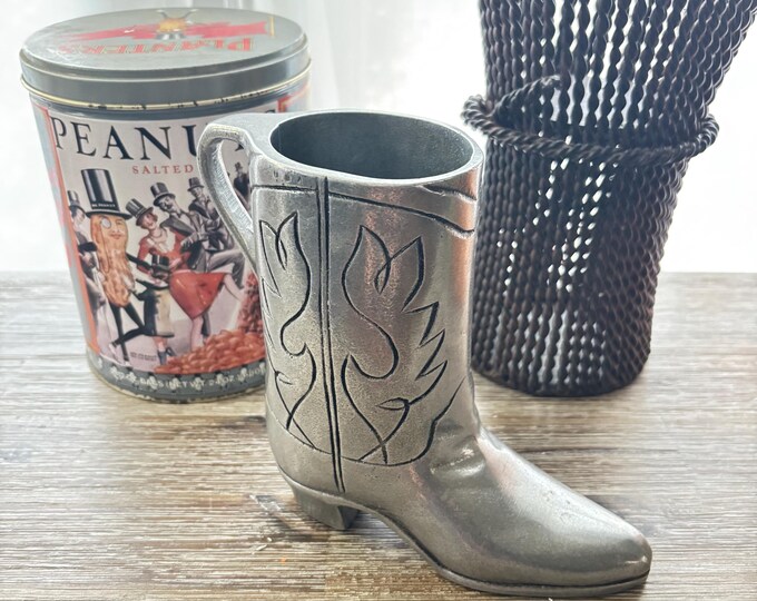 Vintage 1970's Wilton Armetale Pewter Cowboy Boot Planter 7" Tall 5 ...