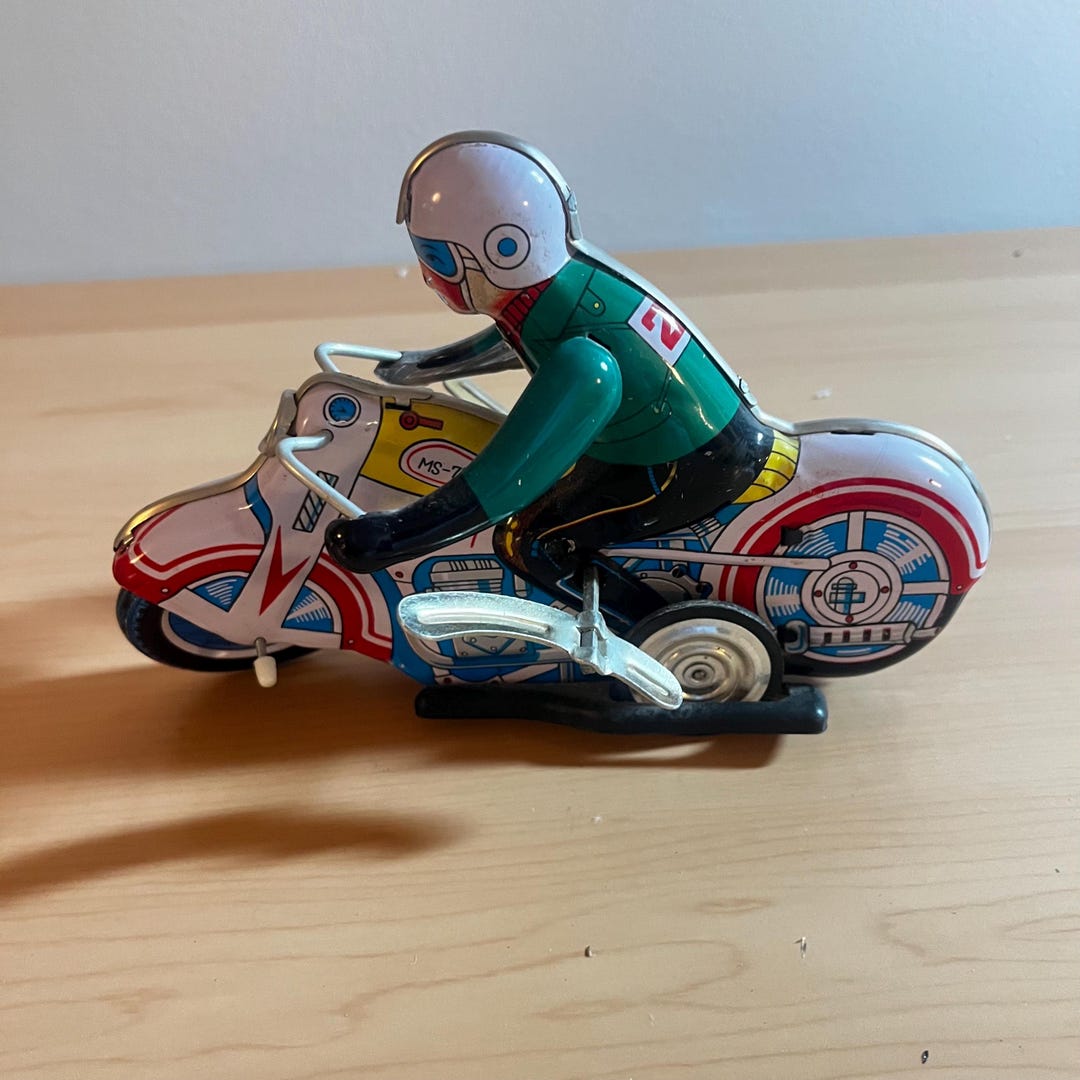 1970s Clockwork Tin Windup Circling MS-702 Toy MOTORCYCLE, China ...