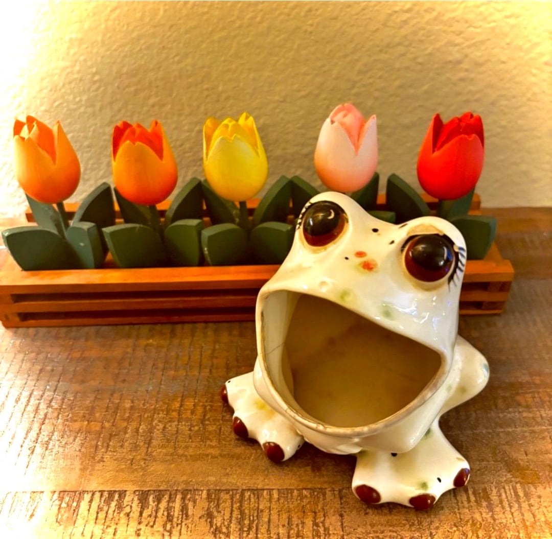 Vtg Retro Big Wide Mouth Ceramic Frog Kitchen Sponge Sink Holder Hand ...