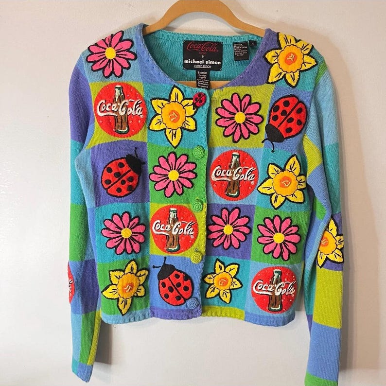 Very RARE Michael Simon Limited Edition Cardigan With Coca-cola Sz Sm ...