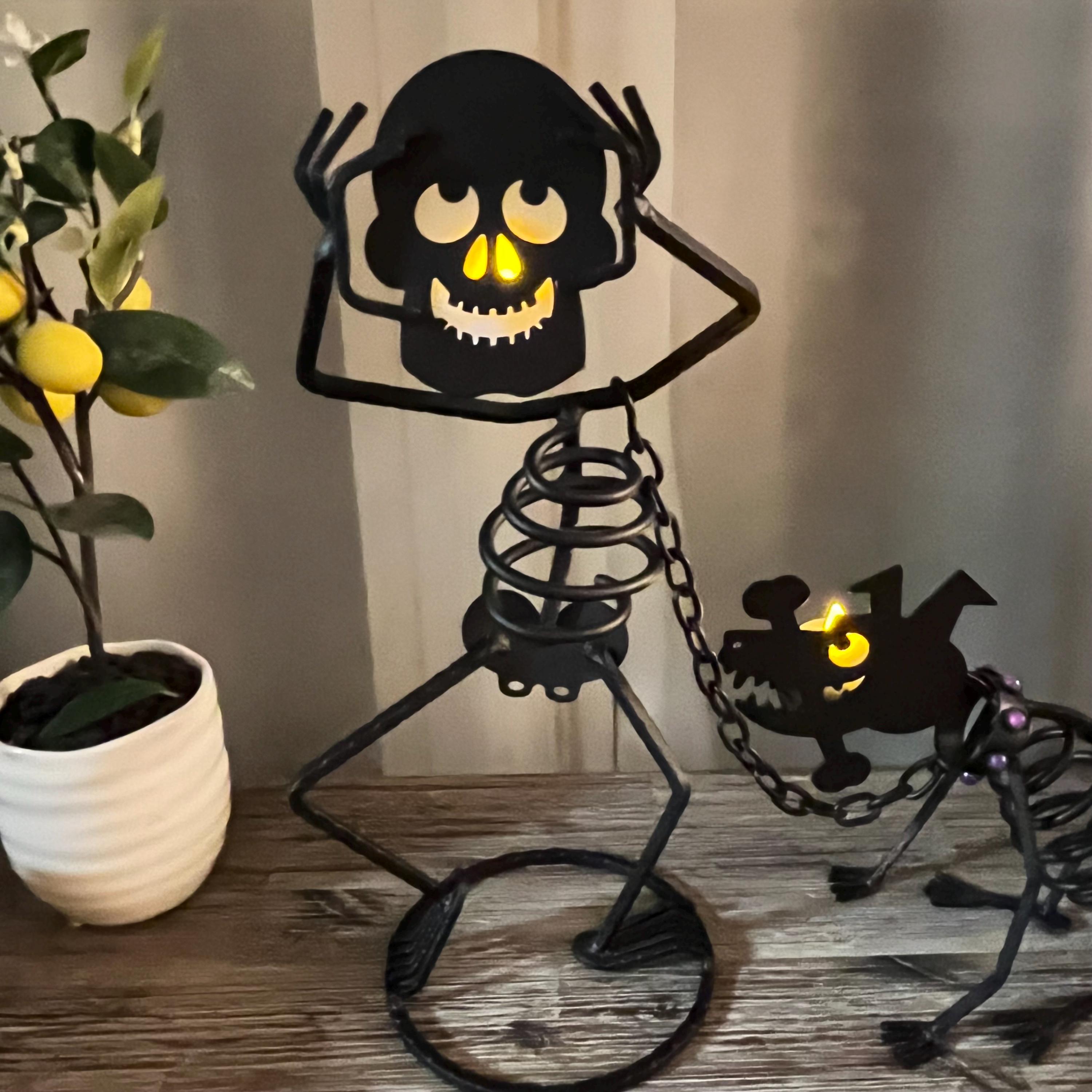 Rare Retired Partylite Metal Skeleton and Dog Candle Holders Halloween ...