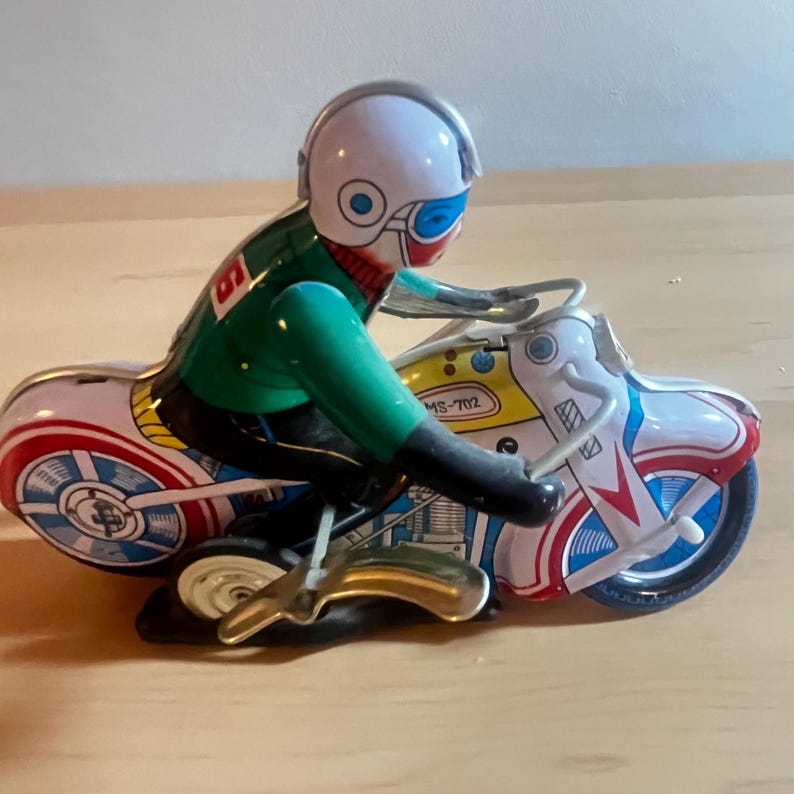 1970s Clockwork Tin Windup Circling MS-702 Toy MOTORCYCLE, China ...