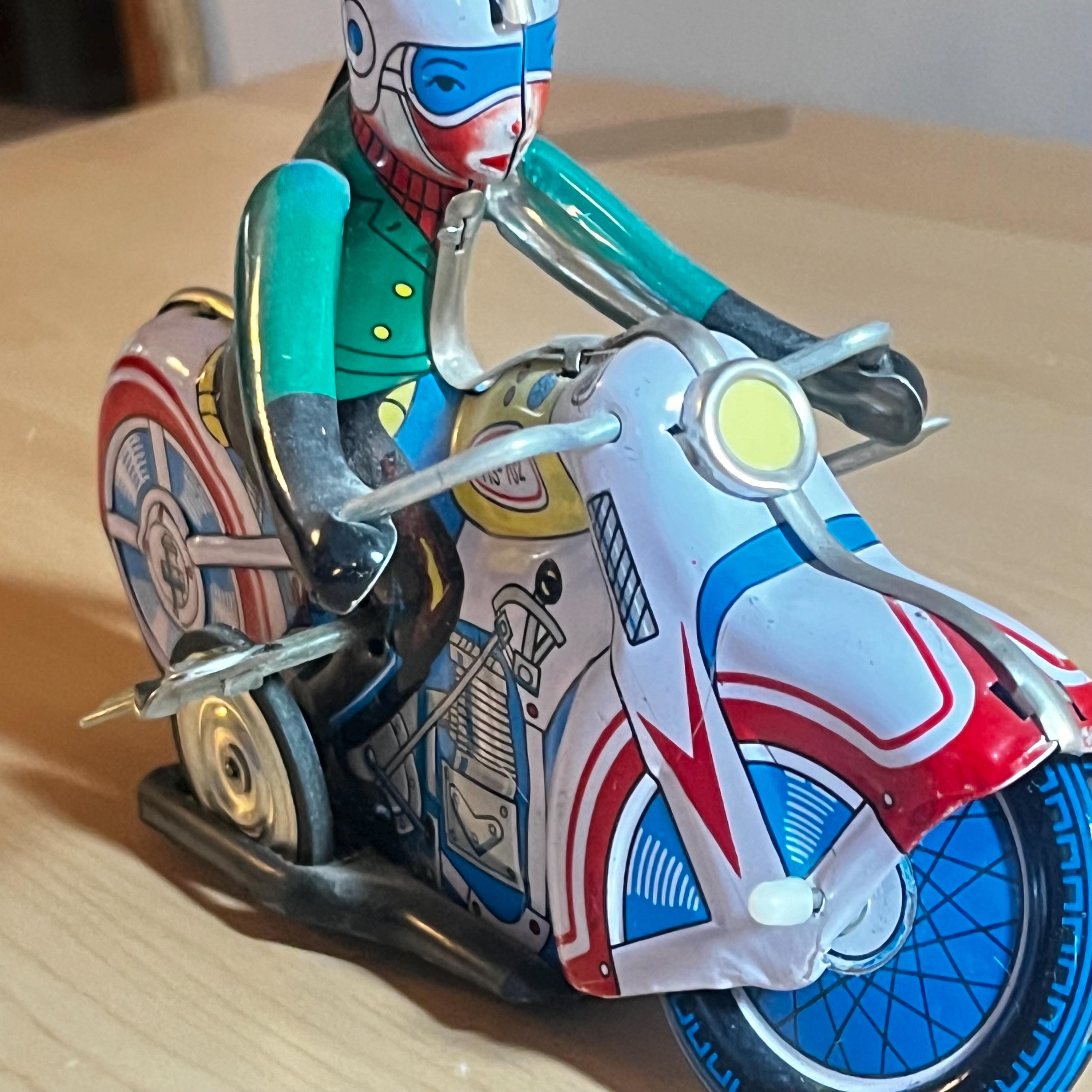 1970s Clockwork Tin Windup Circling MS-702 Toy MOTORCYCLE, China ...