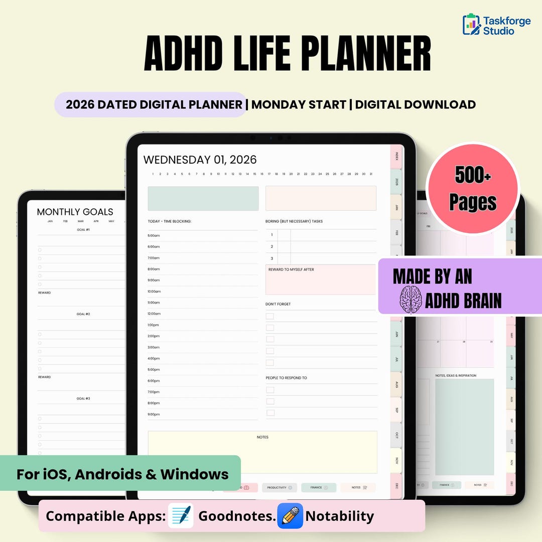 ADHD Digital Planner 2025-2026, Neurodivergent Adult Organizer ...